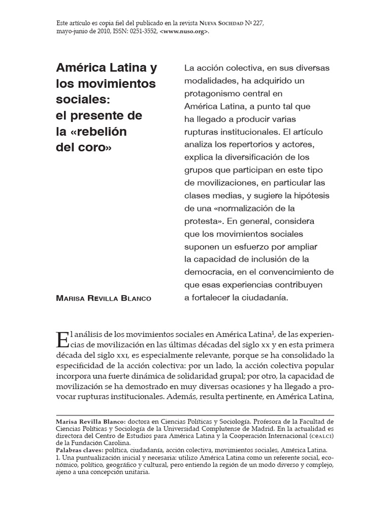Merilla Blanco - Movimientos Sociales en América Latina | PDF | America ...