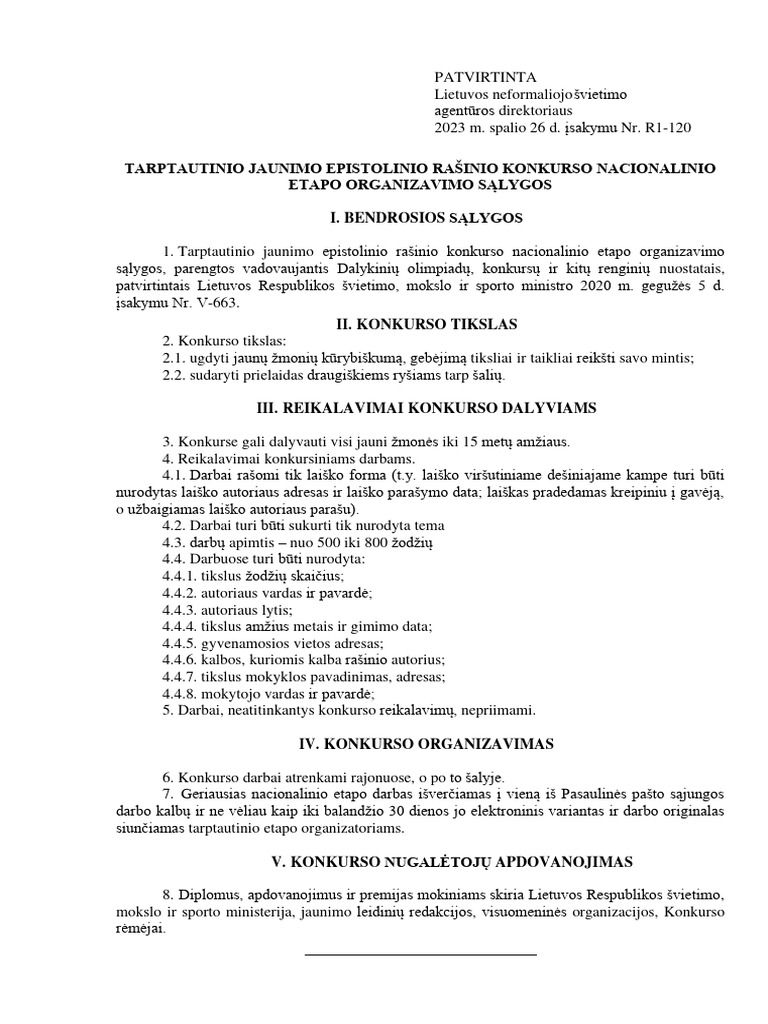 Epistolinio Konkurso Salygos 2023 10 | PDF
