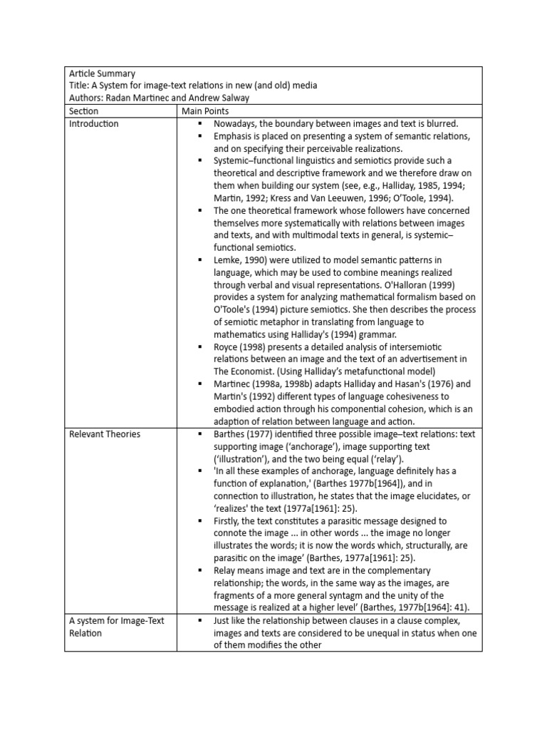 Martinec and Salway Summary | PDF | Semiotics | Image