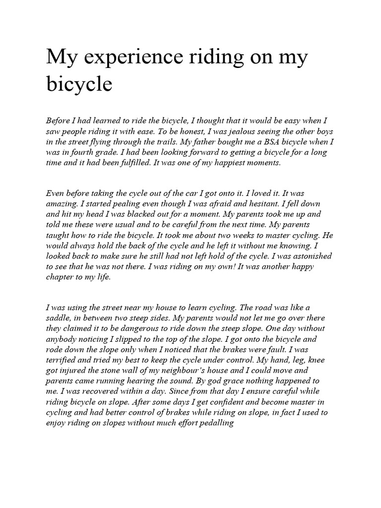 First Riding On-Bicycle Essay 2 | PDF | Self-Improvement