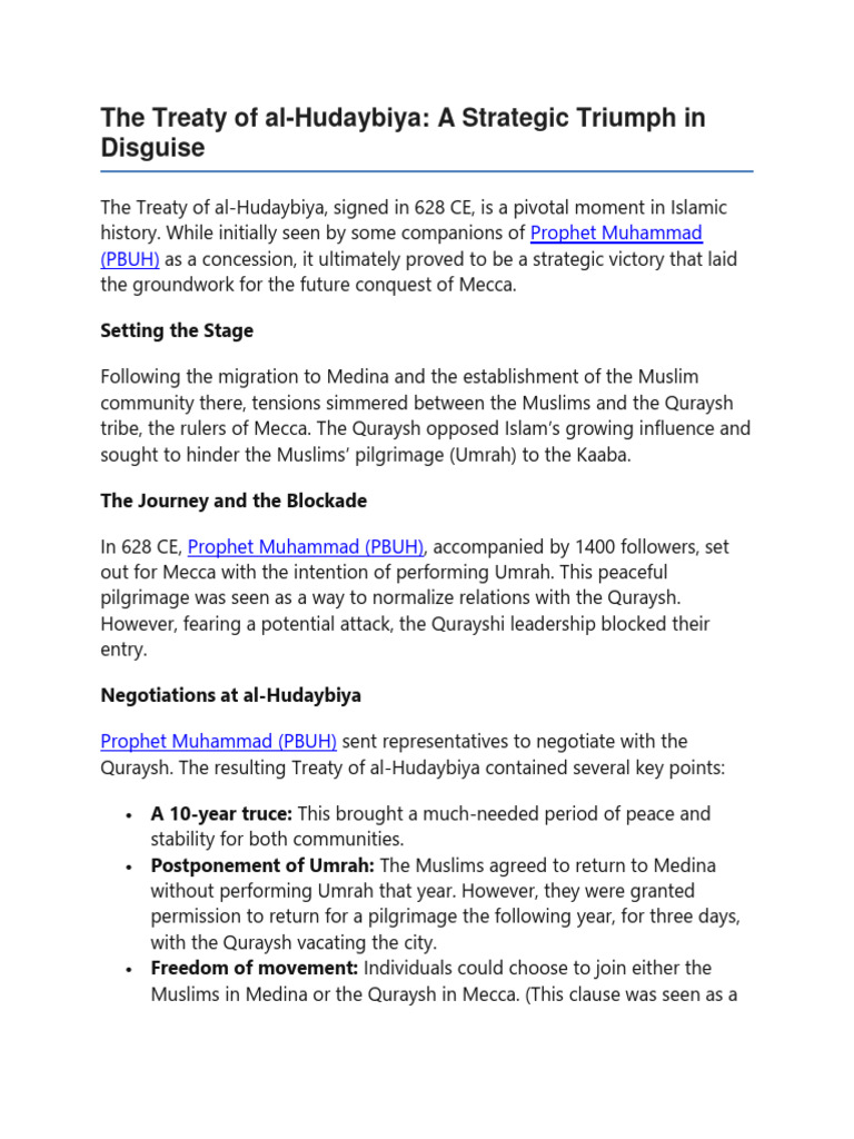 The Treaty of Al Hudaybiya A Strategic Triumph in Disguise | PDF ...
