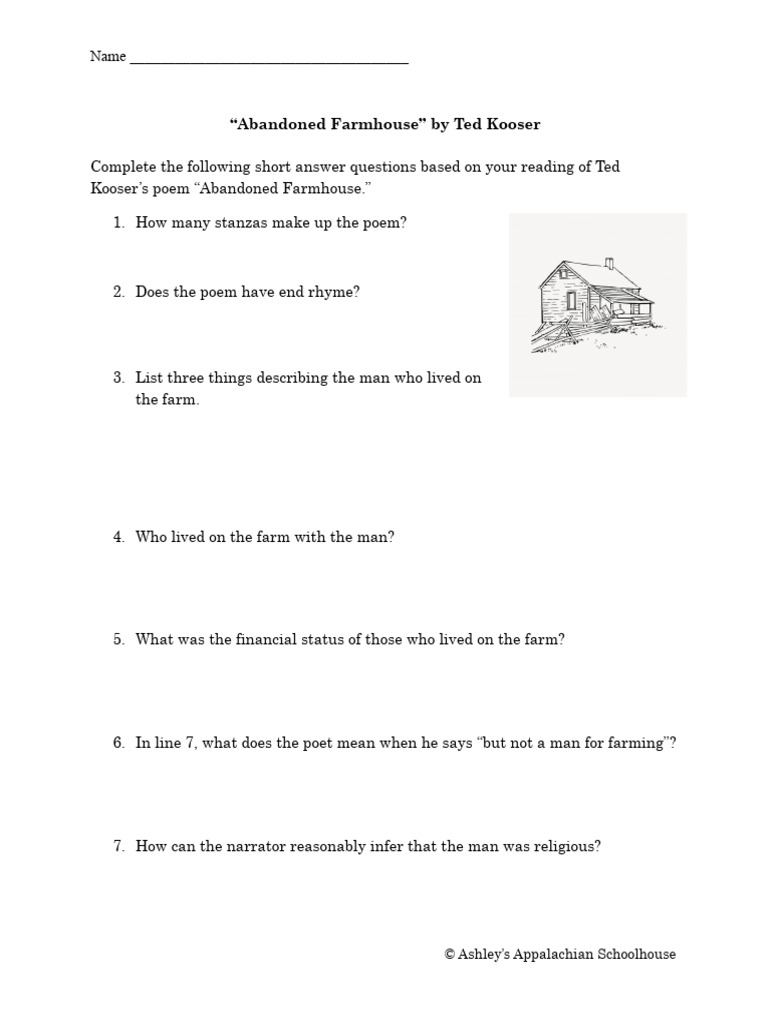 "Abandoned Farmhouse" by Ted Kooser: © Ashley's Appalachian Schoolhouse ...