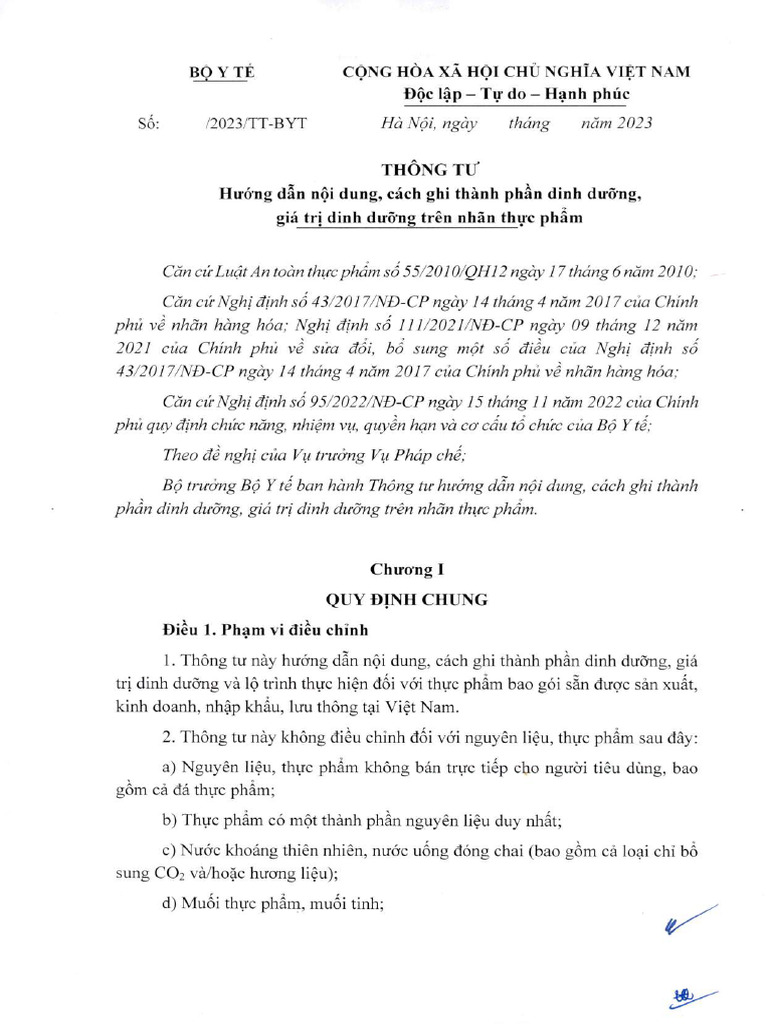 Thong Tu 292023tt Byt Huong Dan Noi Dung Cach Ghi Thanh Phan Dinh Duong ...