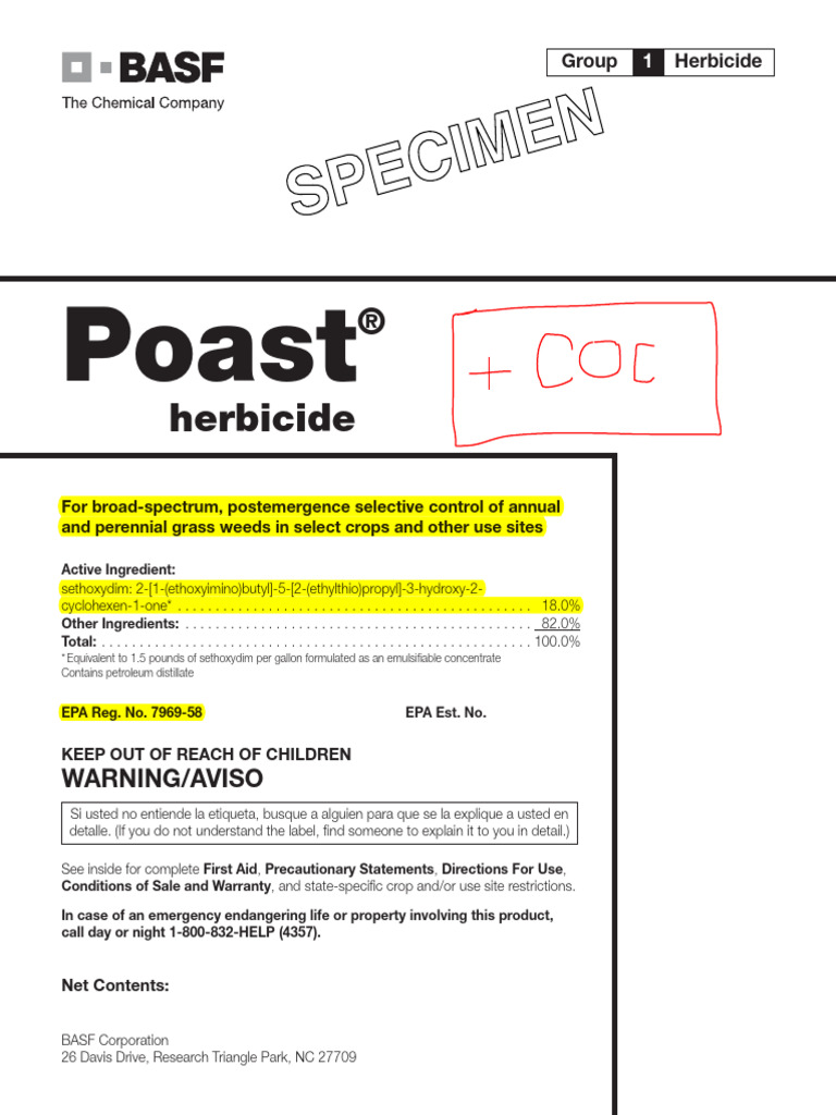 BASF Poast 17516 Label | PDF | Herbicide | Pesticide
