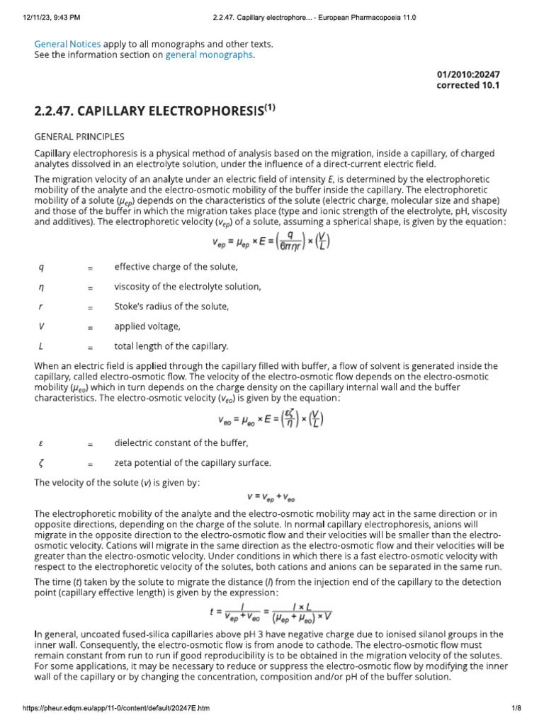 2.2.47. Capillary Electrophore... - European Pharmacopoeia 11 | PDF