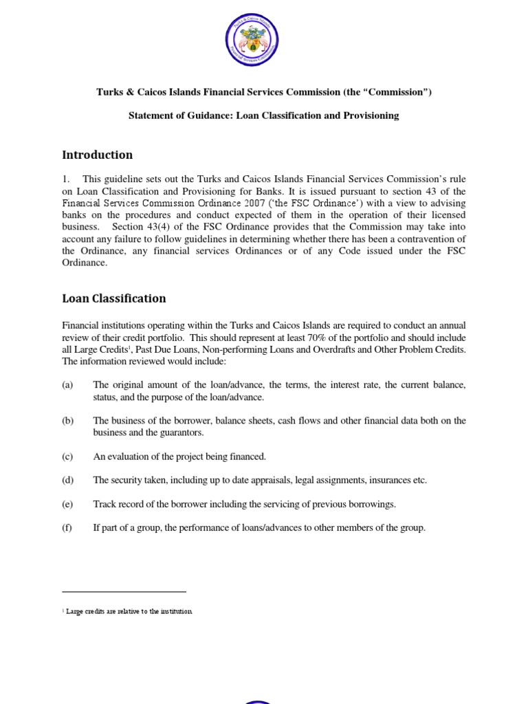 Guidelines for Loan Classification, Provisioning, and Renegotiation for ...
