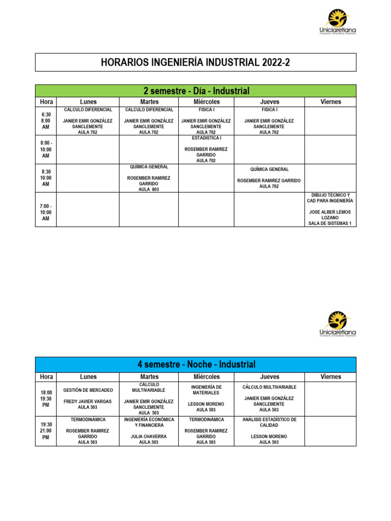 Horarios Ingeniería Industrial 2022-2 | PDF | Economias | Science