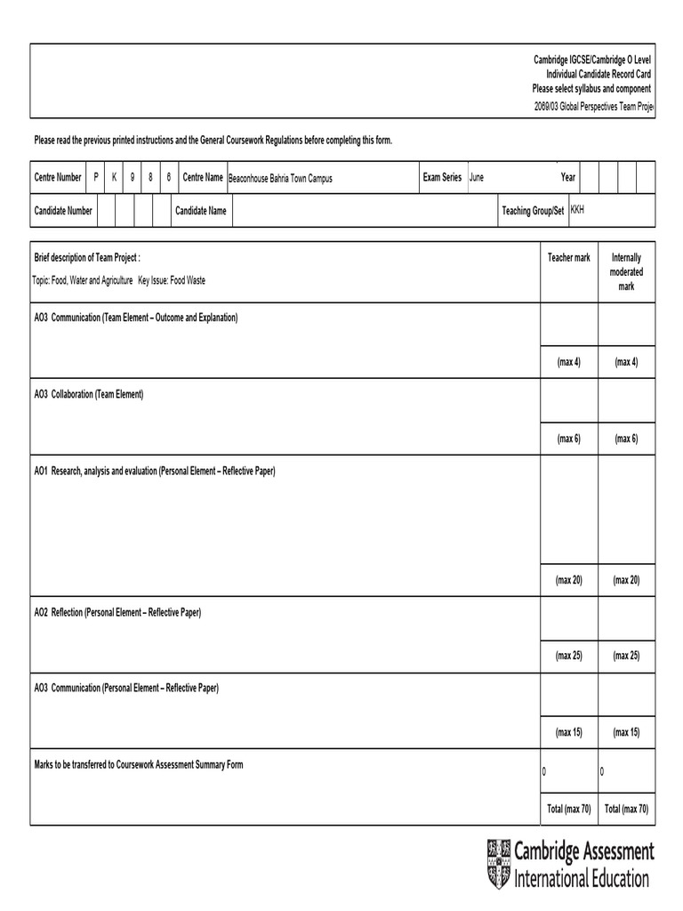 ICRC For Marking Scheme P3 | PDF | Learning | Qualifications