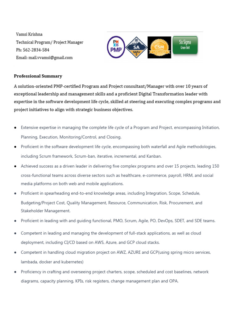 Dice Resume CV Vamsi Vajrapu | PDF | Scrum (Software Development ...