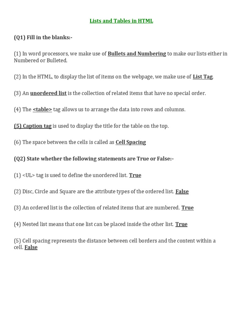 Lists and Tables in HTML | PDF | Html Element | Html Lists and Tables in HTML | PDF | Html Element | Html
