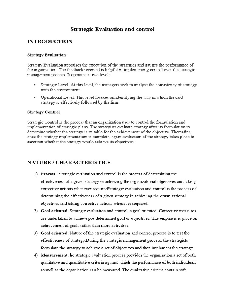 Strategic Evaluation and Control | PDF | Strategic Management | Evaluation