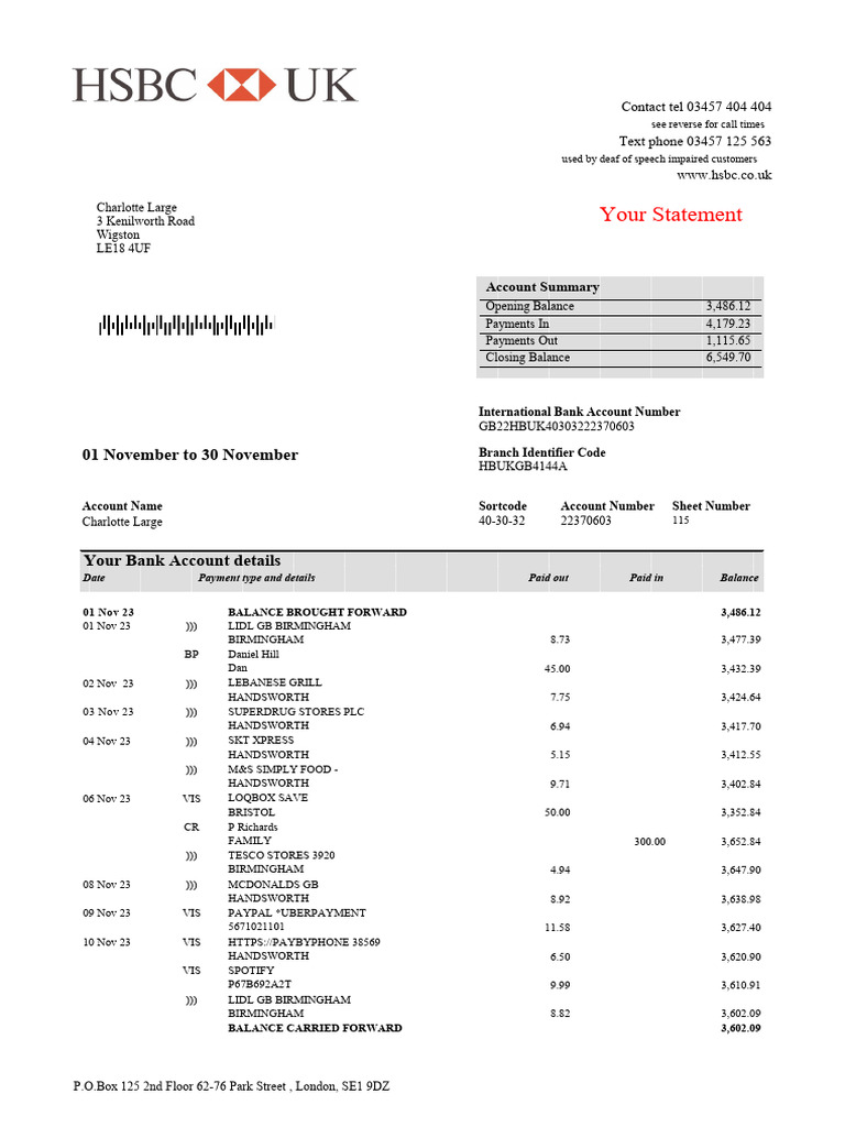 Your Statement : 01 November To 30 November | PDF | Financial Services ...