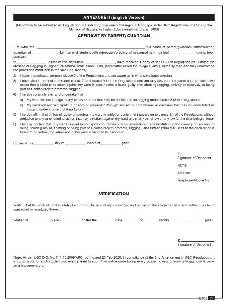 Anti-Ragging Affidavit Guide | PDF
