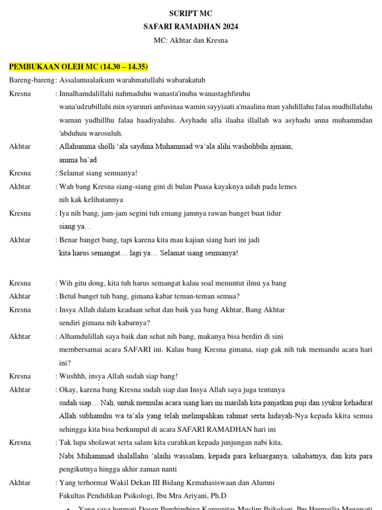 Script MC SAFARAI RAMADHAN 2024 | PDF | Agama & Spiritualitas