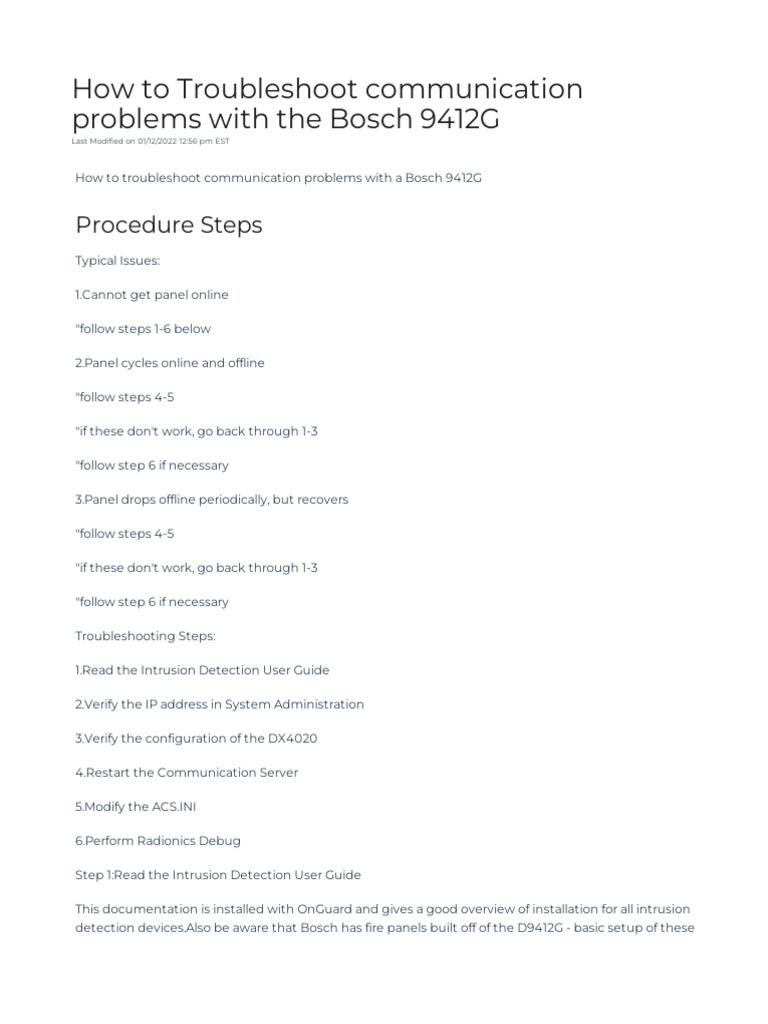 How To Troubleshoot Communication Problems With The Bosch 9412G | PDF ...