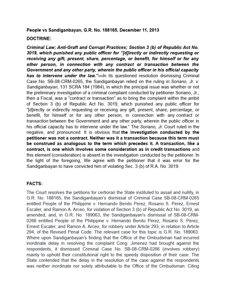 People v. Sandiganbayan: G.R. 188165 Ruling | PDF | Justice | Crime ...