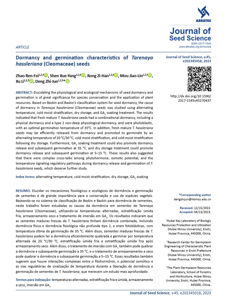 Dormancy and Germination Characteristics of Tarena | PDF | Seed | Germination