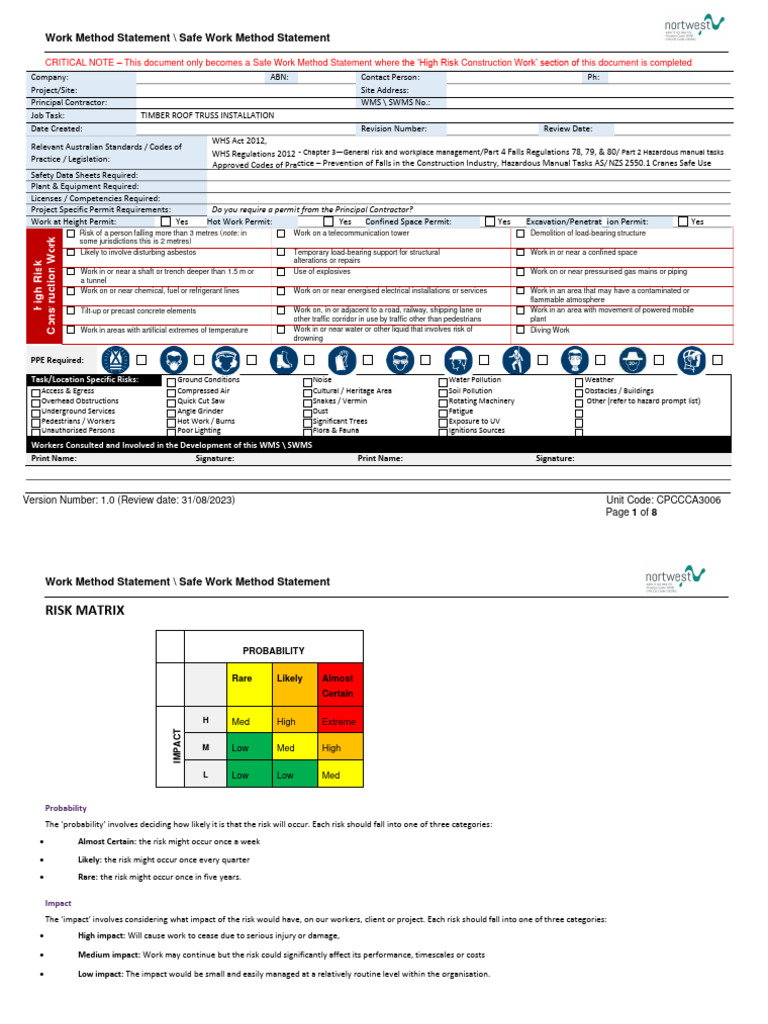 Safe - Work - Method - Statement - Roof - Truss - Installation V1.0 ...