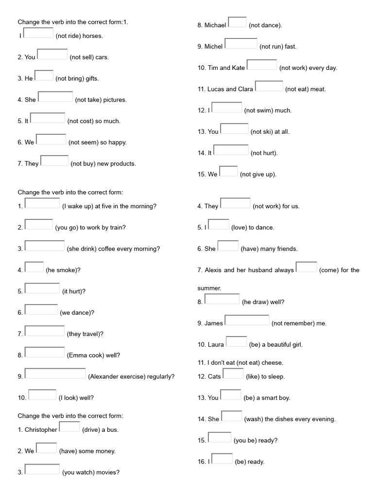 Change The Verb Into The Correct Form | PDF