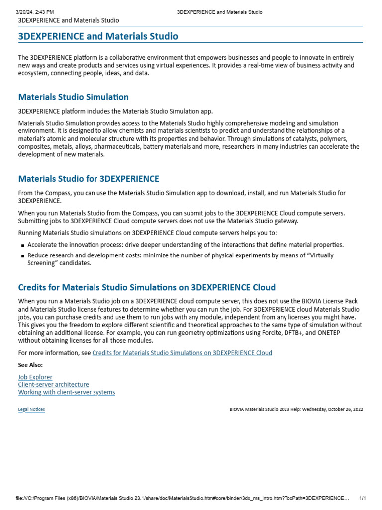 3DEXPERIENCE Materials Studio Overview | PDF | Cloud Computing | Simulation