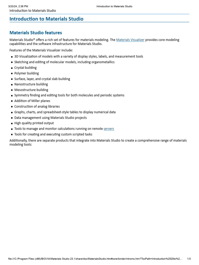 Materials Studio 2023 Online Help - Introduction To Materials Studio | PDF | Density Functional ...