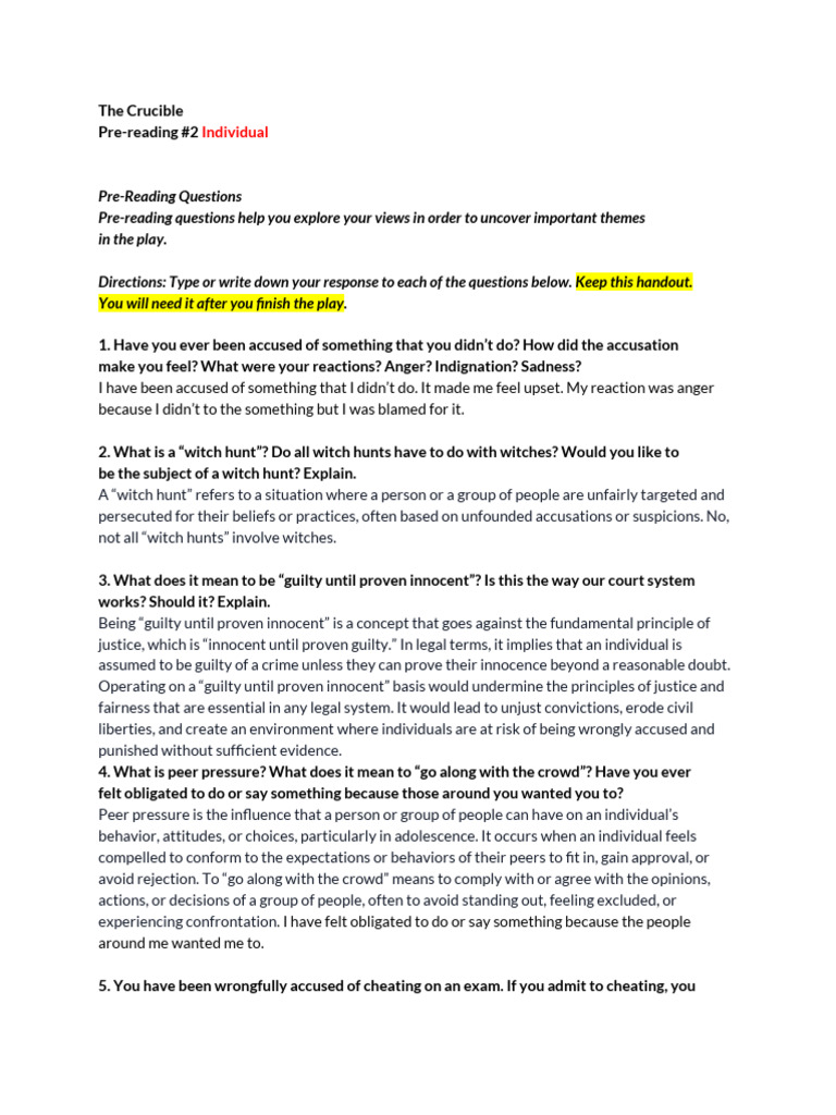 Noah Straits Copy of The Crucible - Pre-Reading #2 | PDF | Justice ...