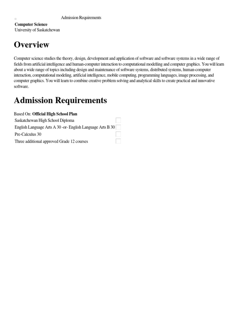 U of S Computer Science Admission Criteria | PDF | Computers