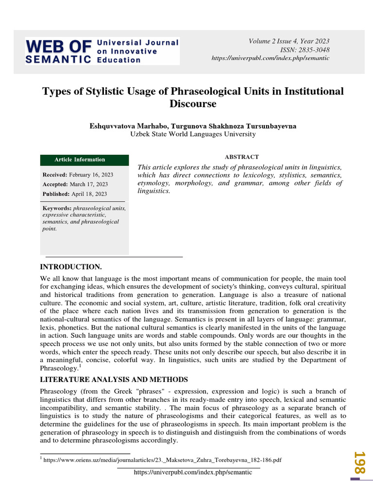 198 201+Types+of+Stylistic+Usage+of+Phraseological+Units+in+Institutional+Discourse | PDF ...