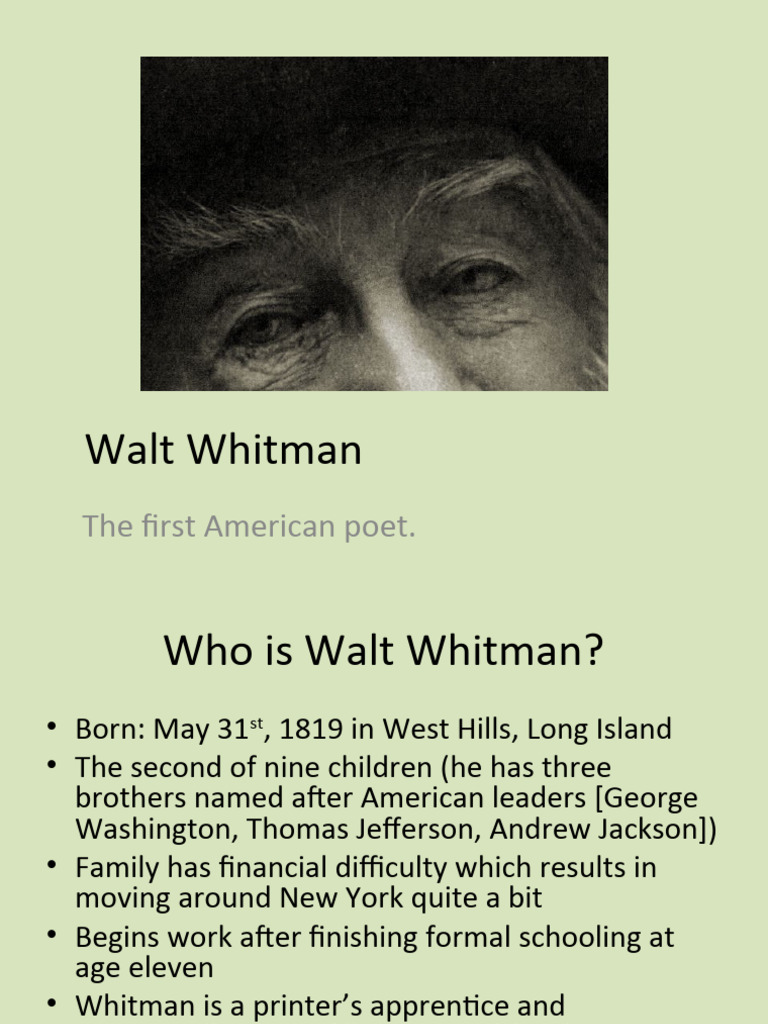 Walt Whitman: America's First Poet | PDF | Leaves Of Grass | Walt Whitman