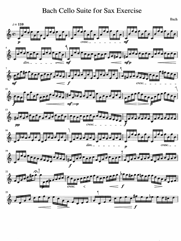 Bach - Bach Cello Suite For Sax Exercise (C) Sax Alt | PDF