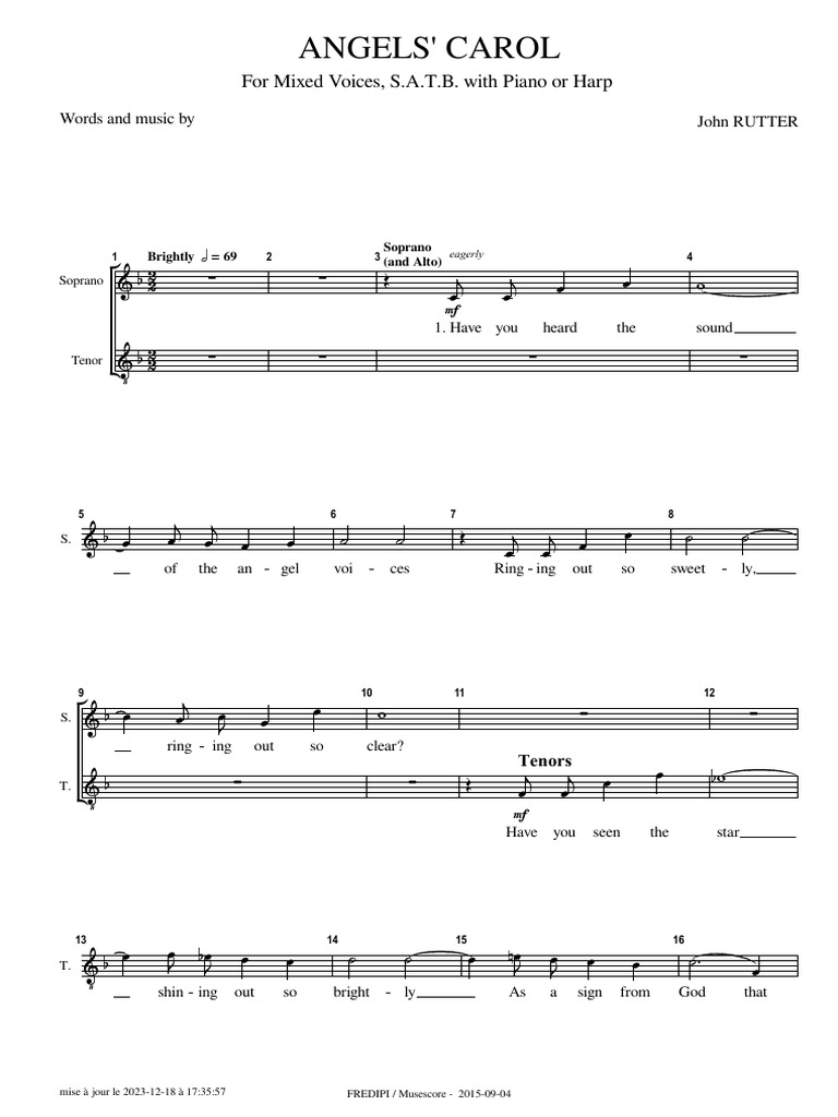 John Rutter - Angels Carol - Soprano & Tenor | PDF | Vocal Music ...