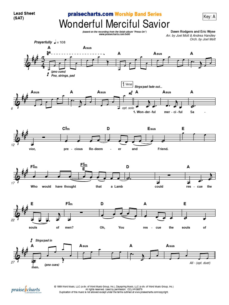 Wonderful Merciful Savior (Selah) Lead Sheet (SAT) | PDF