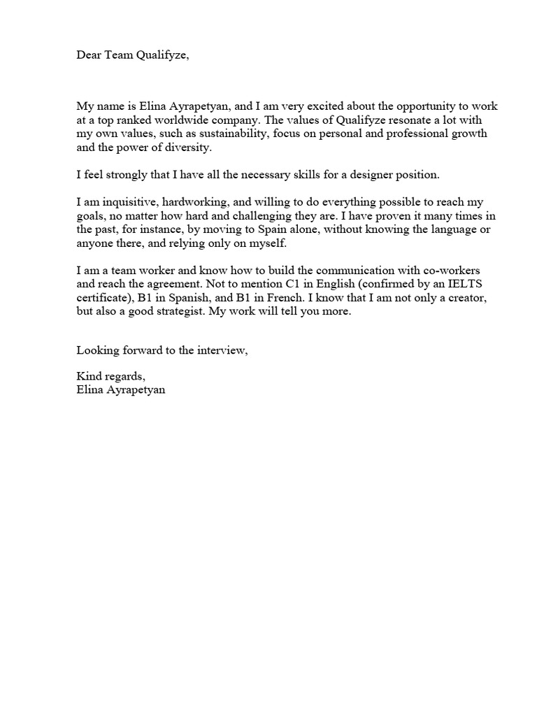 Cover Letter Qualifyze | PDF | Career & Growth | Business