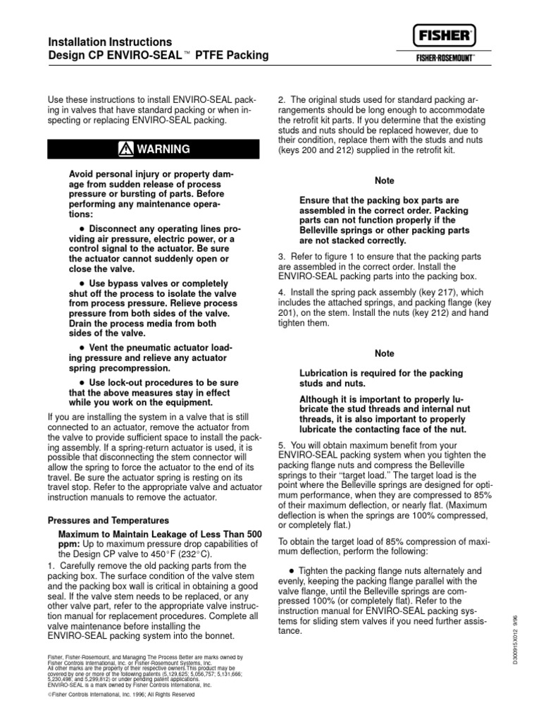 Fisher Cp PTFE Packing Guide | PDF