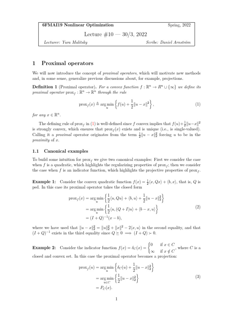 Lecture 10 Proximal | PDF | Inequality (Mathematics) | Mathematical Analysis