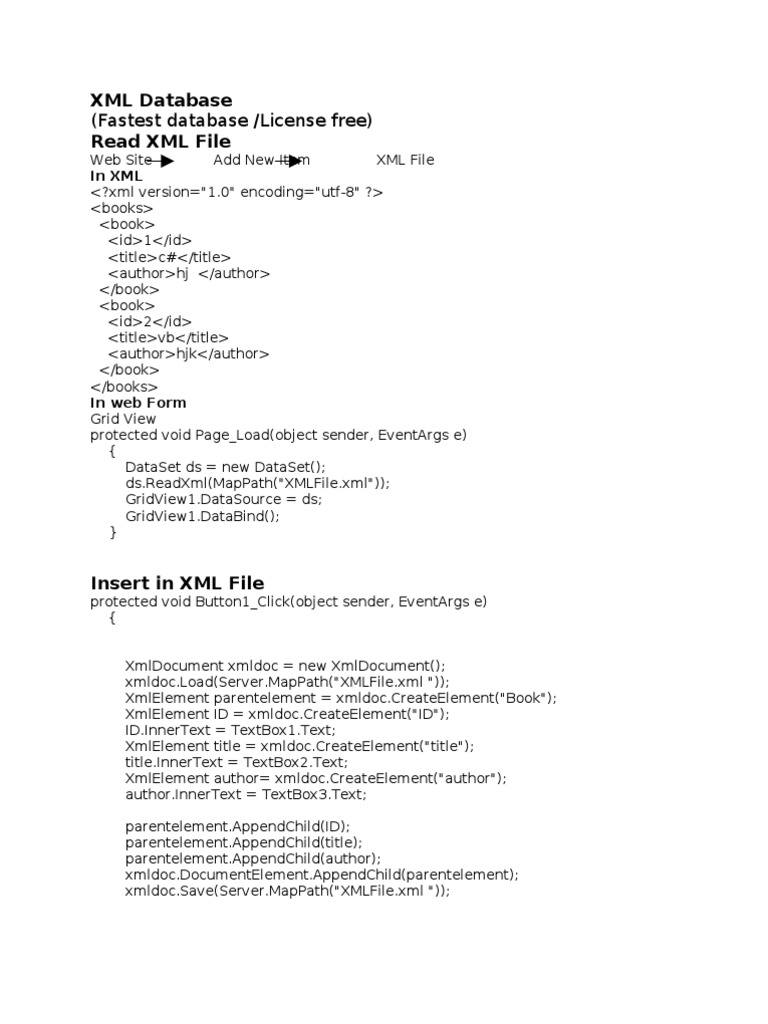 (Fastest Database /license Free) : XML Database Read XML File | PDF ...