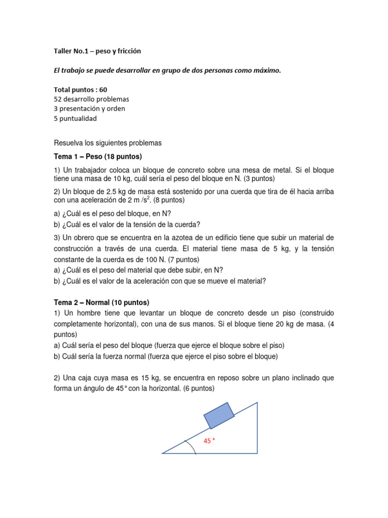 taller 1 fisica | PDF | Fricción | Física Aplicada e Interdisciplinaria