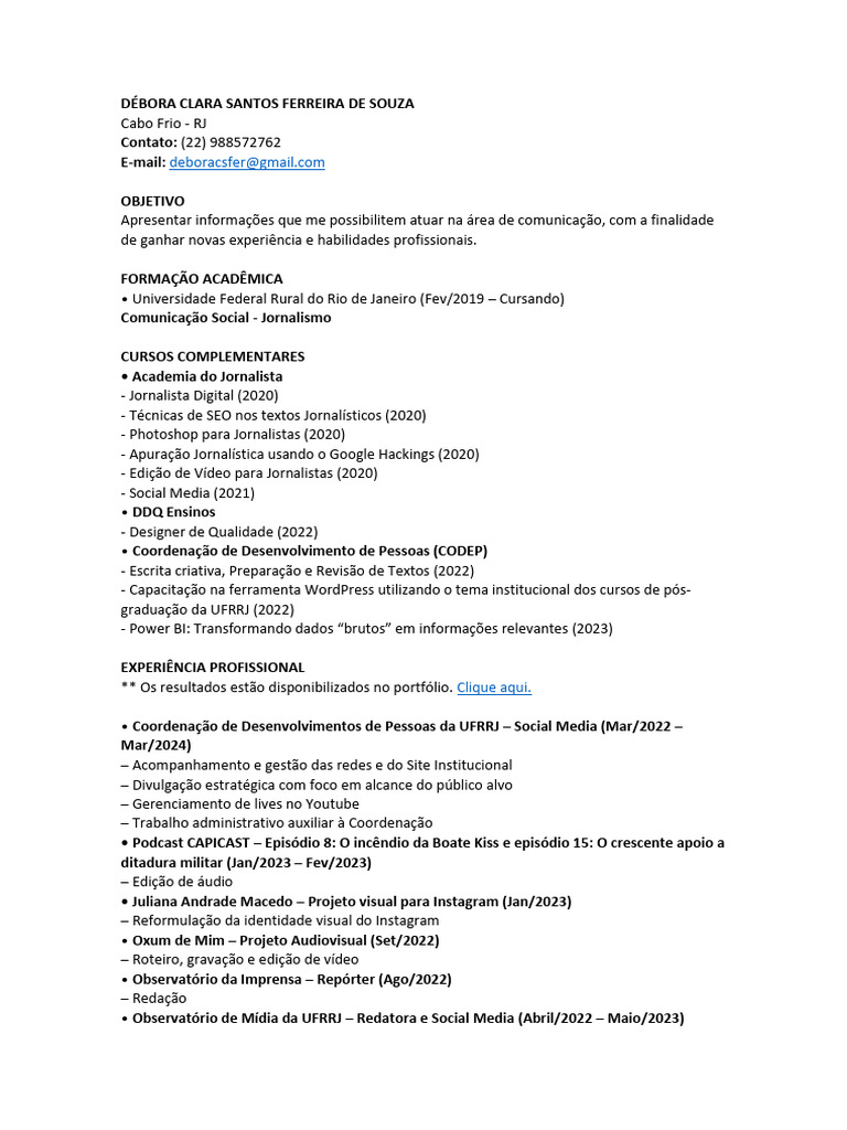 Modelo de Currículo I II | PDF | Jornalismo | Jornalista