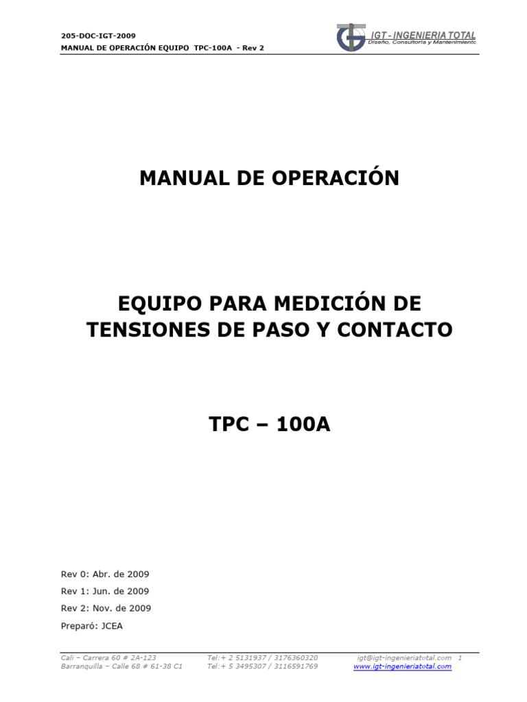 205 Doc Igt Manual Equipo TPC 100a Rev 2 | PDF | Resistencia Eléctrica y Conductancia ...
