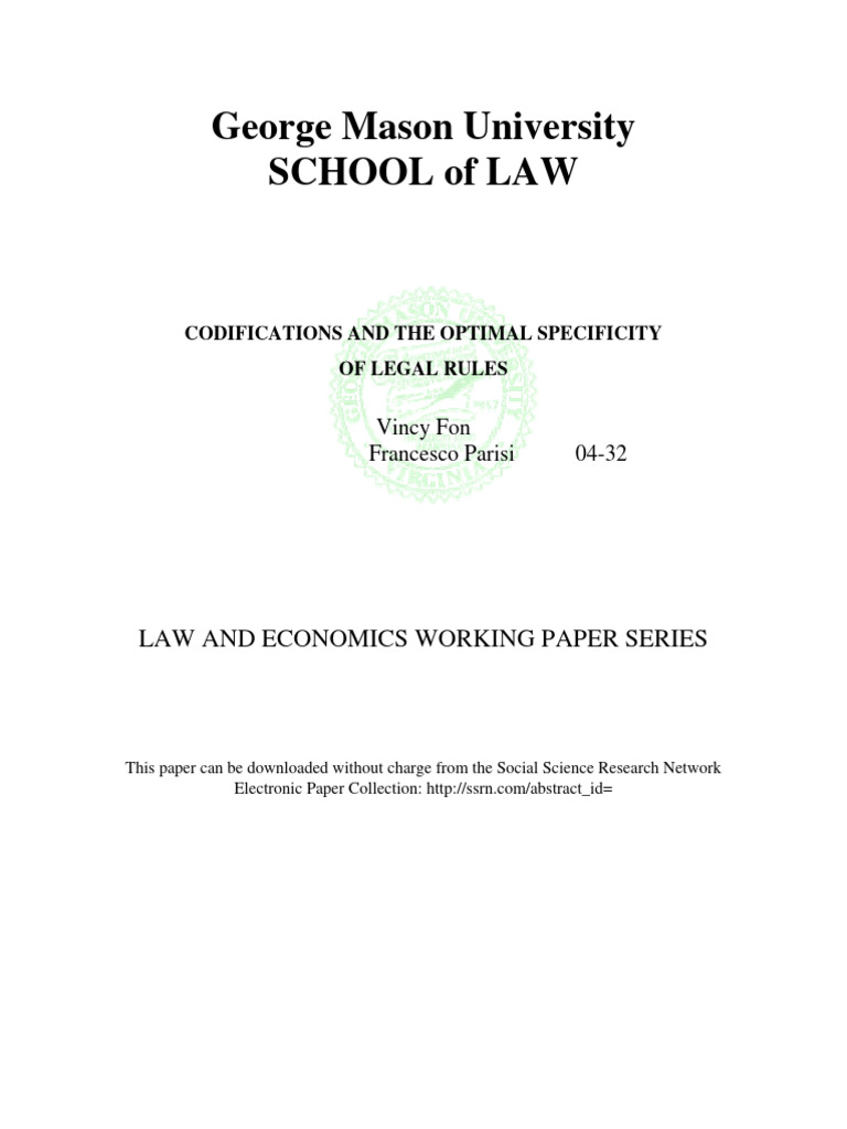 CODIFICATIONS AND THE OPTIMAL SPECIFICITY OF LEGAL RULES Fon-Parisi ...