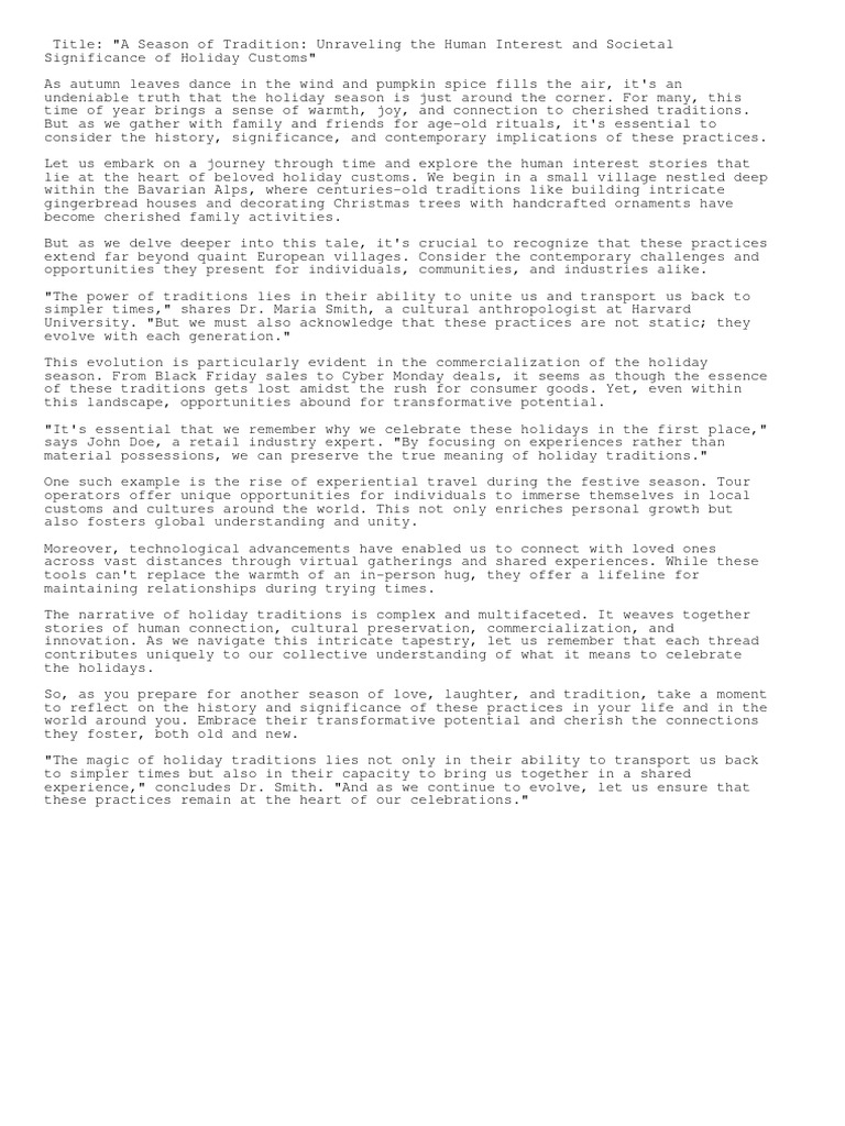 The History and Significance of Holiday Traditions | PDF