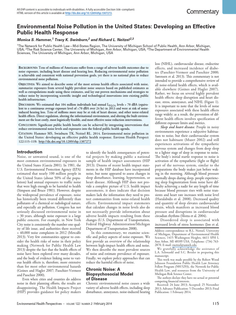 Health Impacts of Noise Pollution | PDF | Noise | Tinnitus