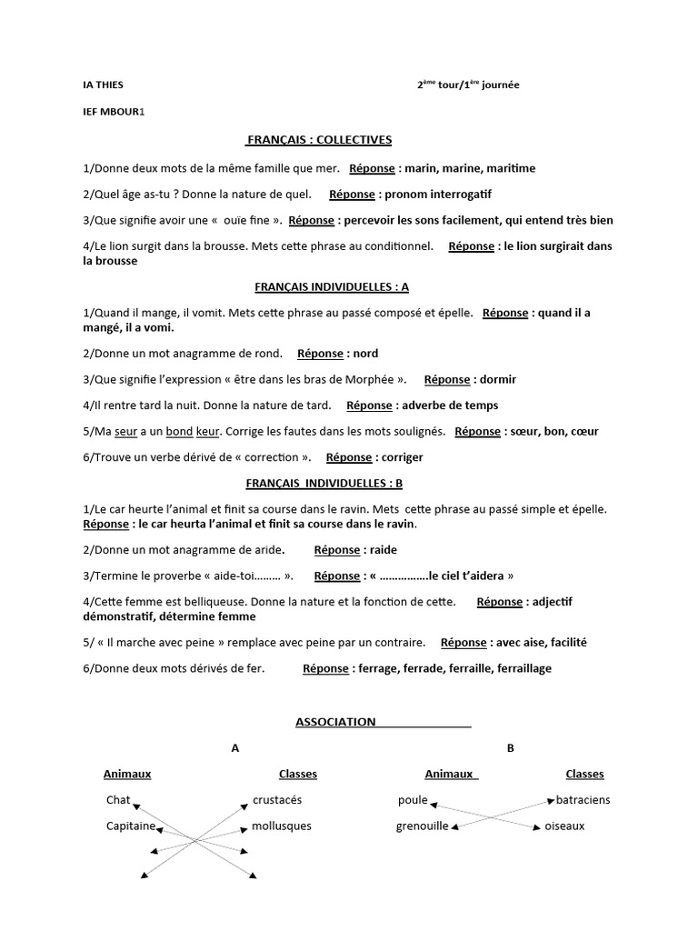 Exercices de français et mathématiques | PDF | Phrase