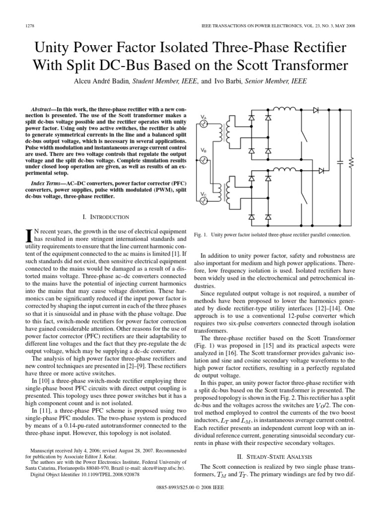 41 - Unity Power Factor Isolated Three-Phase Rectifier With Split Dc-Bus Based On The Scott ...
