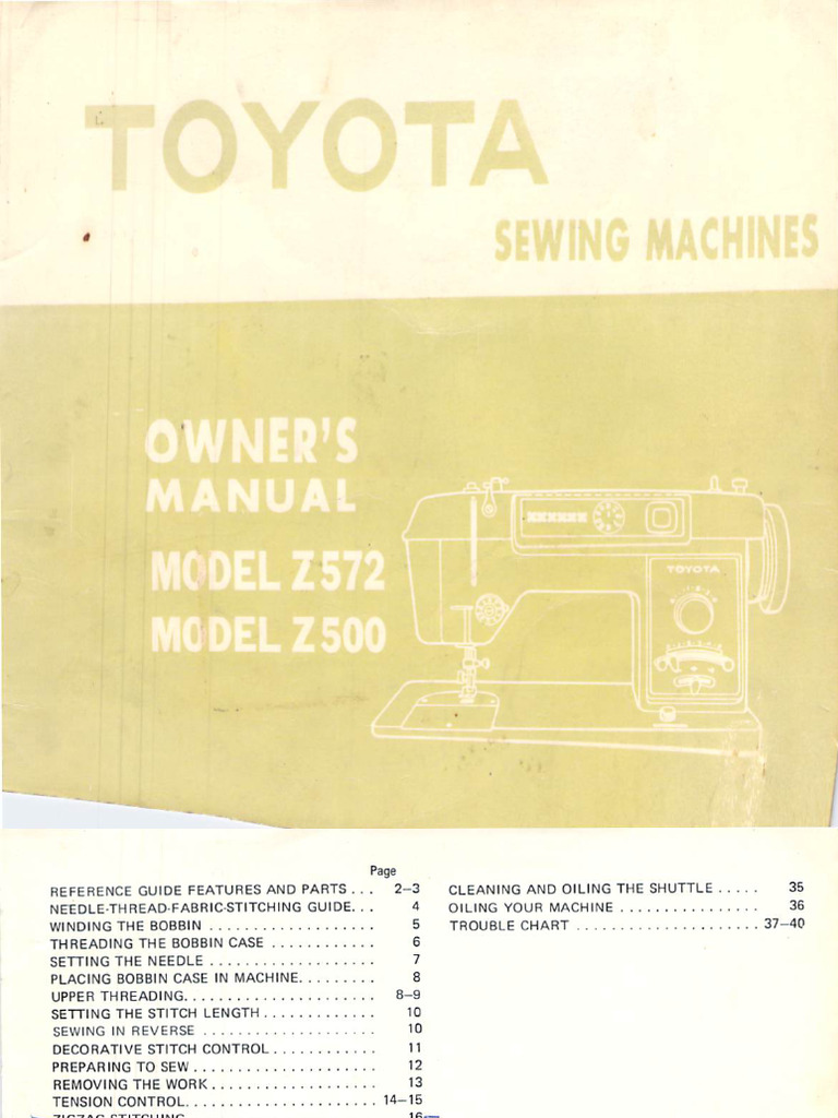 Toyota Z572/Z500 Sewing Machine Instruction Manual | PDF