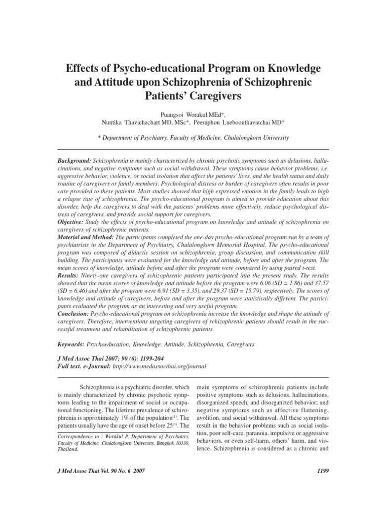 Effects of Psycho-Educational Program On Knowledge and Attitude Upon Schizophrenia of ...