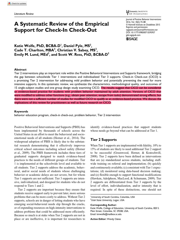 System Review of Empirical Support For Check-In Check-Out | PDF ...