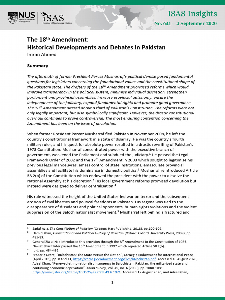 18th Amendment of Pakistan | PDF | Parliament Of Pakistan | Pakistan
