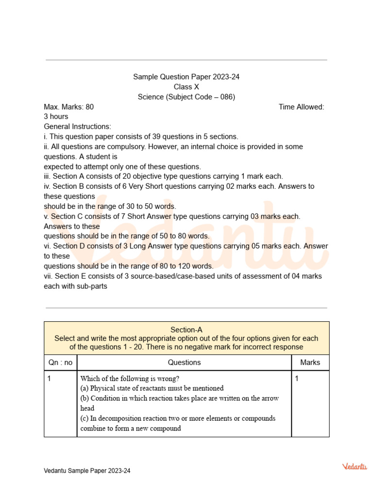 chem science sample paper | PDF | Redox | Chemical Reactions