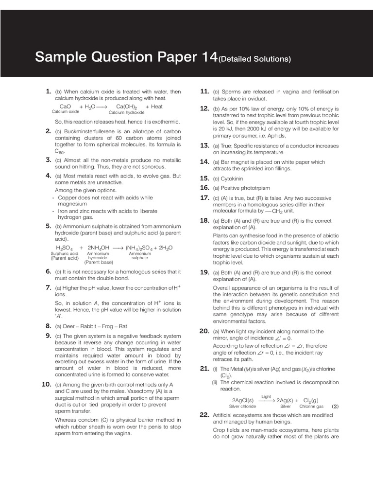 2023 CBSE 10th Science Sample - Paper - 14 Sol. | PDF | Hydroxide | Leaf